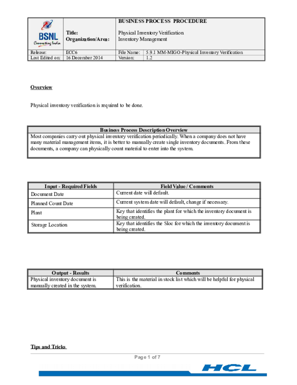 (DOC) 5 9.1 MM-MIGO-Physical Inventory Verification