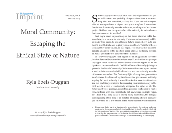 (PDF) Moral Community: Escaping the Ethical State of Nature