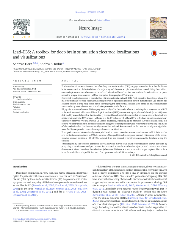 (PDF) Lead-DBS: A toolbox for deep brain stimulation electrode ...