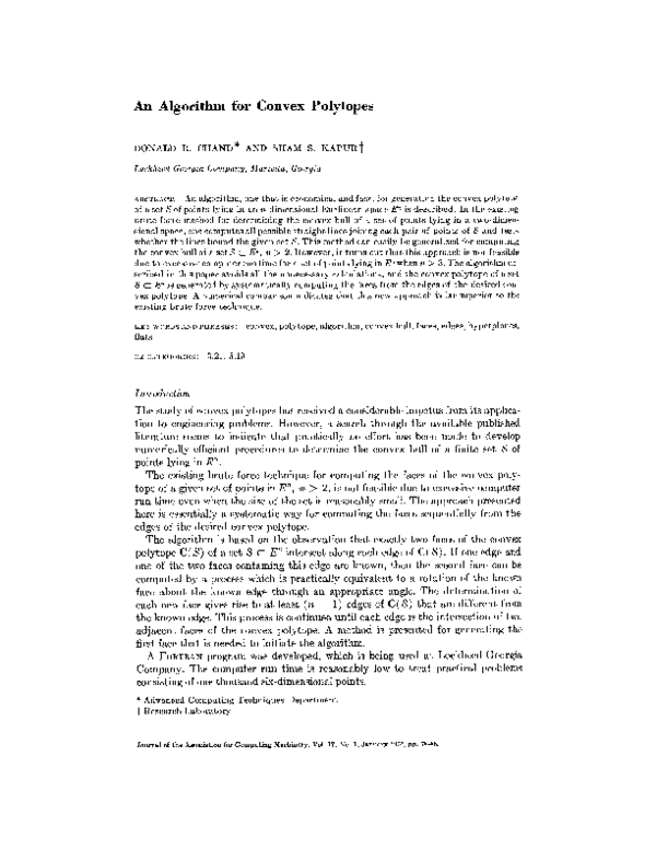 (PDF) An Algorithm for Convex Polytopes