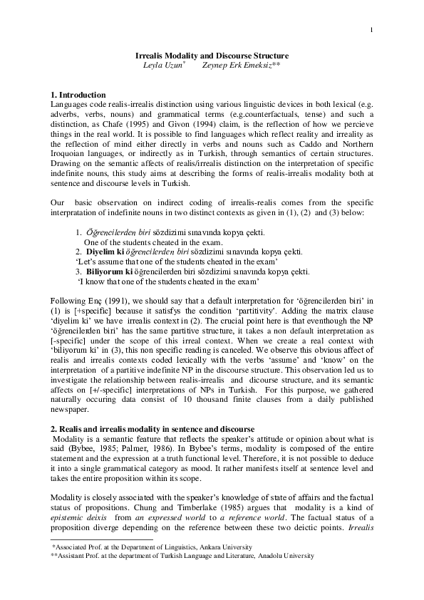 (PDF) Irrealis modality and Discourse structure