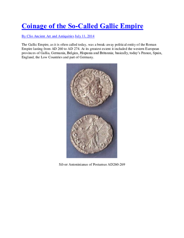 (DOC) Coinage of the So-Called Gallic Empire