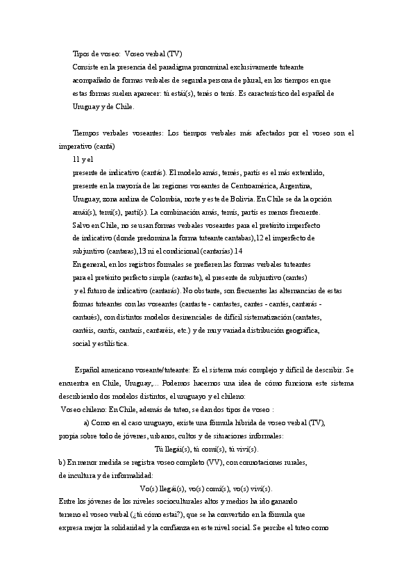 (PDF) Tipos de voseo: Voseo verbal (TV
