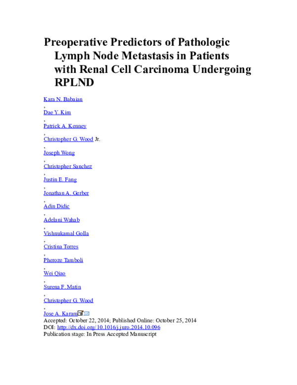 Doc Preoperative Predictors Of Pathologic Lymph Node Metastasis In