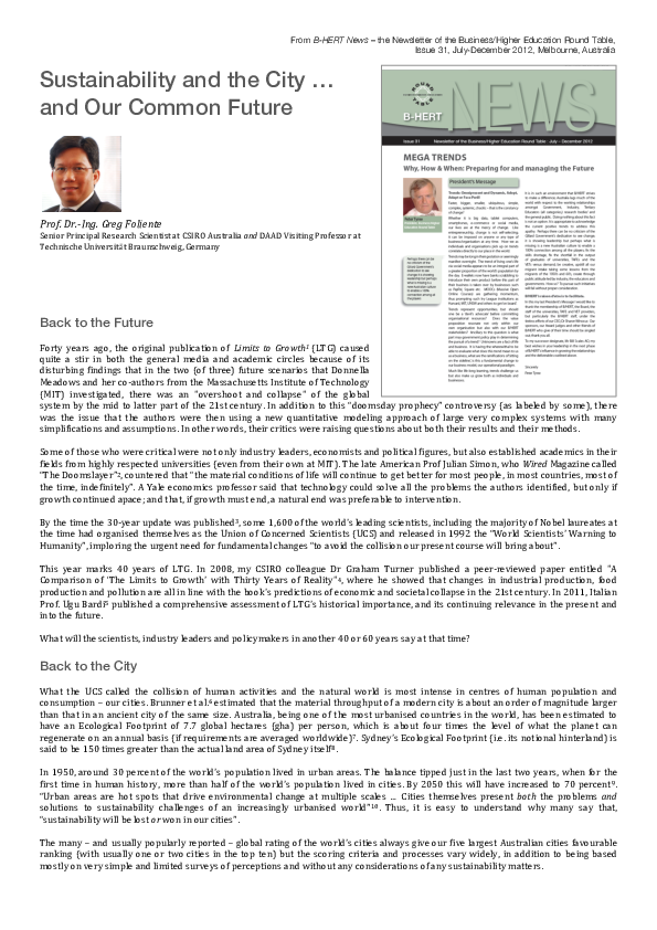 (PDF) Sustainability and the City … and Our Common Future