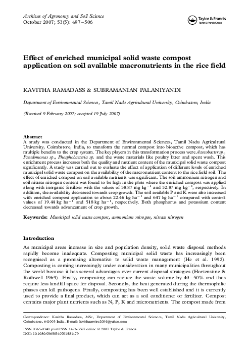 (PDF) Effect of enriched municipal solid waste compost application on soil available ...