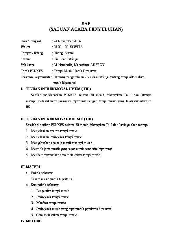 SAP PENKES TERAPI MUSIK UNTUK PENDERITA HIPERTENSI