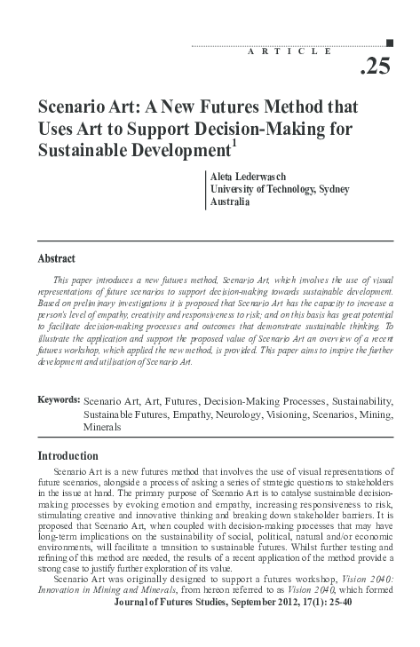 (PDF) Scenario Art: A New Futures Method that Uses Art to Support ...