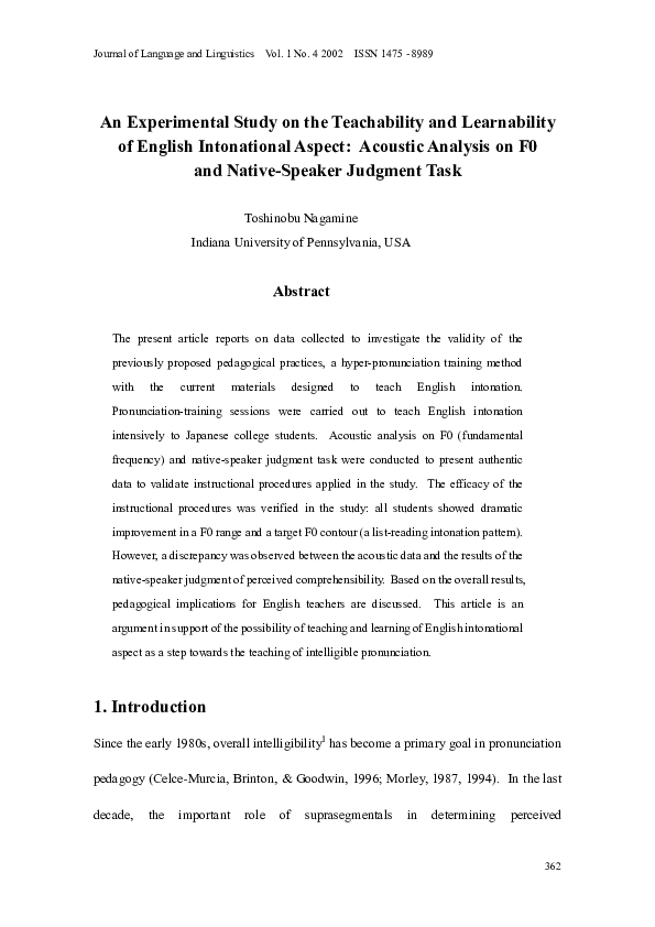 (PDF) An experimental study on the teachability and learnability of English intonational aspect ...