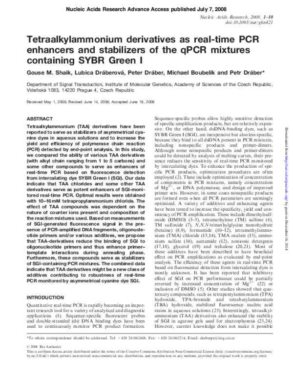 (PDF) Tetraalkylammonium derivatives as real-time PCR enhancers and ...