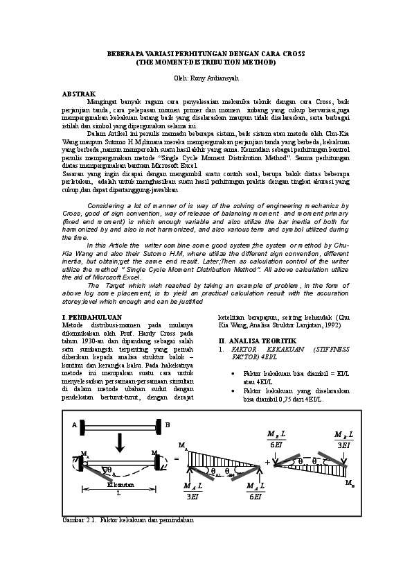 (DOC) BEBERAPA VARIASI PERHITUNGAN DENGAN CARA CROSS (THE MOMENT ...