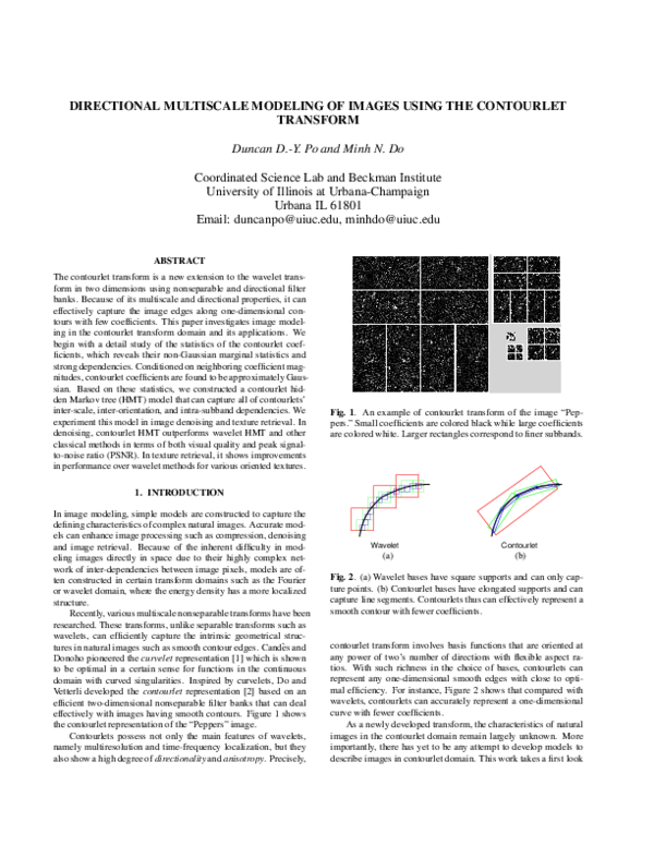 Pdf Directional Multiscale Modeling Of Images Using The Contourlet Transform