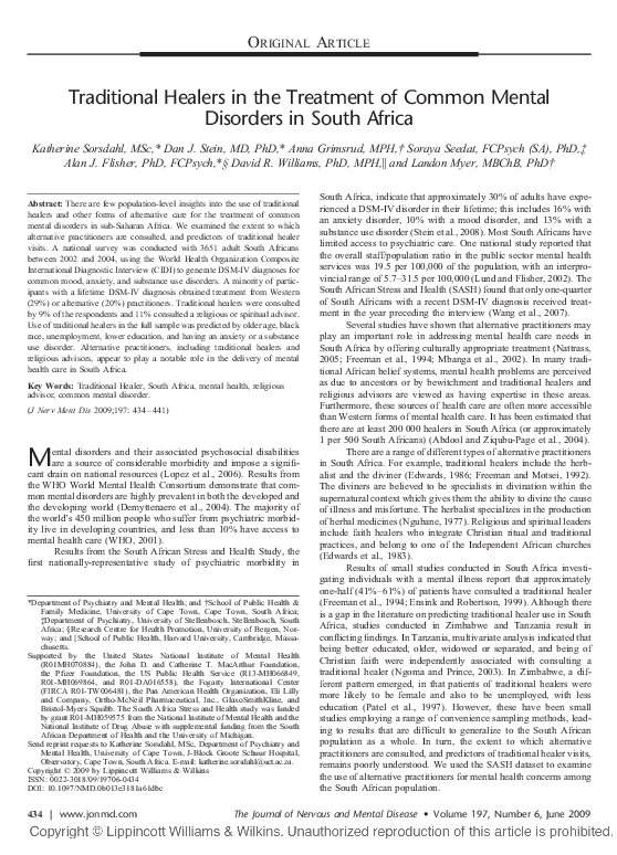 (PDF) Traditional healers in the treatment of common mental disorders ...