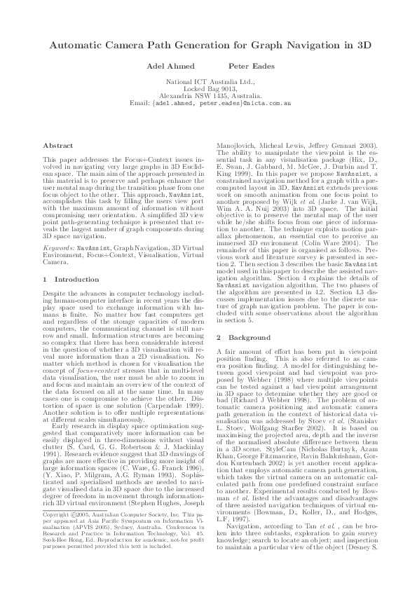 (PDF) Automatic Camera Path Generation for Graph Navigation in 3D