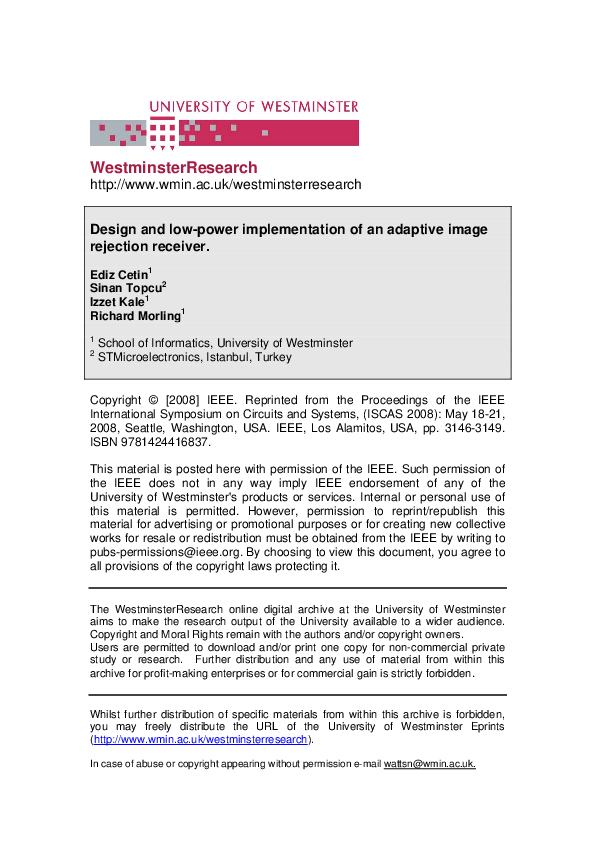 Pdf Design And Low Power Implementation Of An Adaptive Image Rejection Receiver