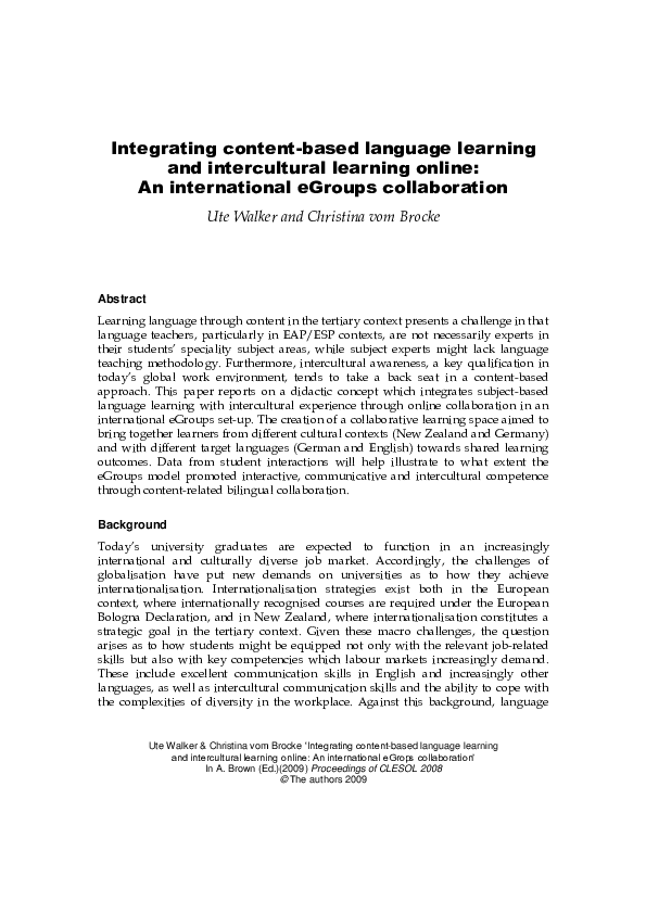 (PDF) Integrating content-based language learning and intercultural ...