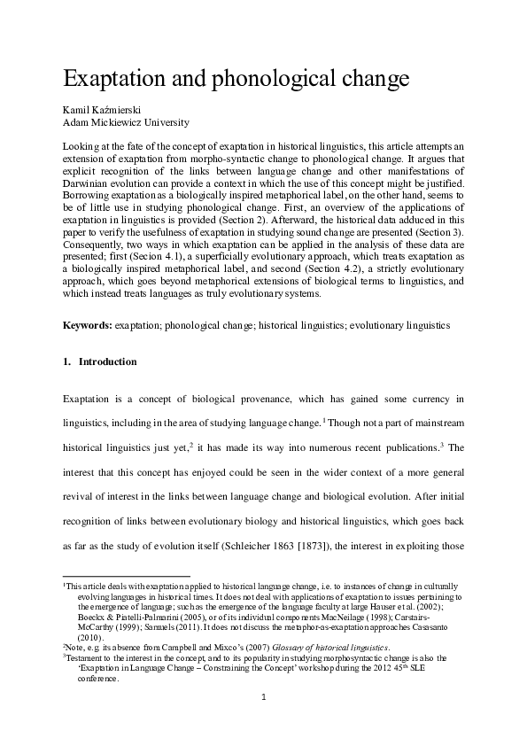 (PDF) Exaptation and phonological change