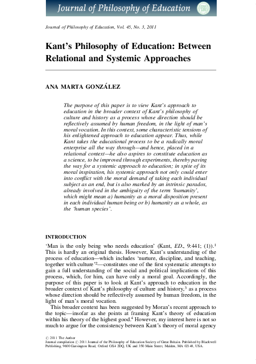 (PDF) Kant’s philosophy of education. Between relational and systemic ...
