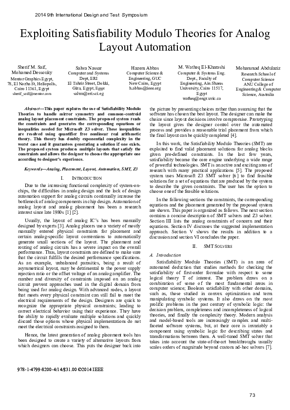 (PDF) Exploiting Satisfiability Modulo Theories for Analog Layout Automation