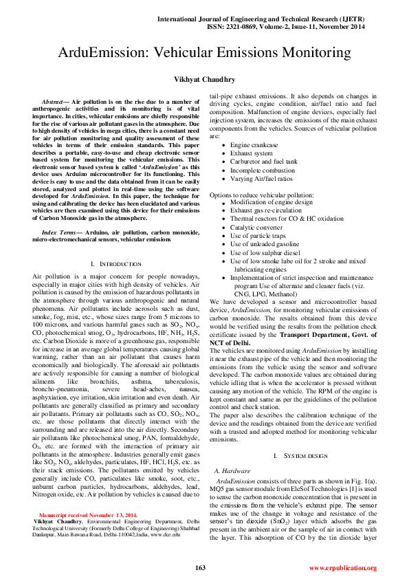 (PDF) ArduEmission: Vehicular Emissions Monitoring