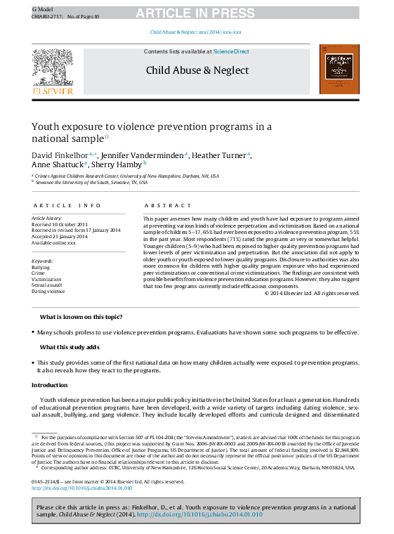 (PDF) Youth exposure to violence prevention programs in a national sample