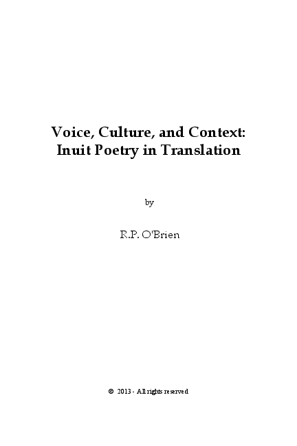 (PDF) Voice, Culture, and Context: Inuit Poetry in Translation