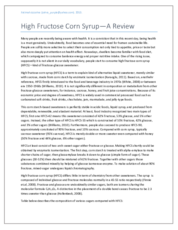 (PDF) High Fructose Corn Syrup