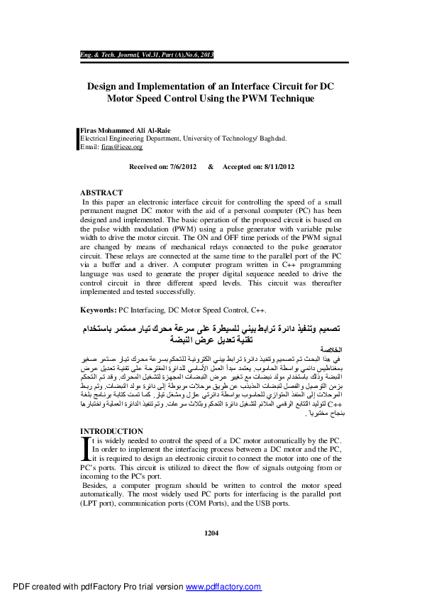 (PDF) Design and Implementation of an Interface Circuit for DC Motor Speed Control Using the PWM ...