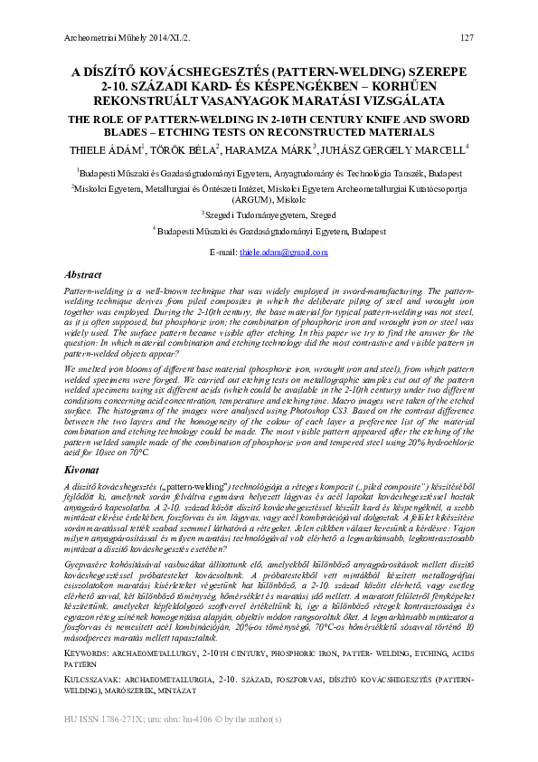 (PDF) A díszítő-kovácshegesztés (pattern-welding) szerepe 2-10. századi ...