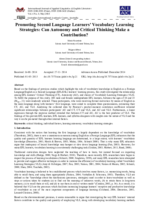 (PDF) Promoting Second Language Learners’ Vocabulary Learning ...