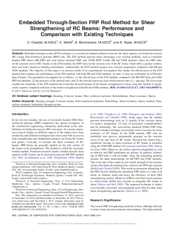 (PDF) Embedded Through-Section FRP Rod Method for Shear Strengthening of RC Beams: Performance ...