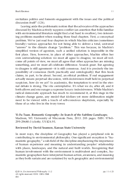 (PDF) Review of Yi-Fu Tuan's ROMANTIC GEOGRAPHY (Madison: Univ. of ...