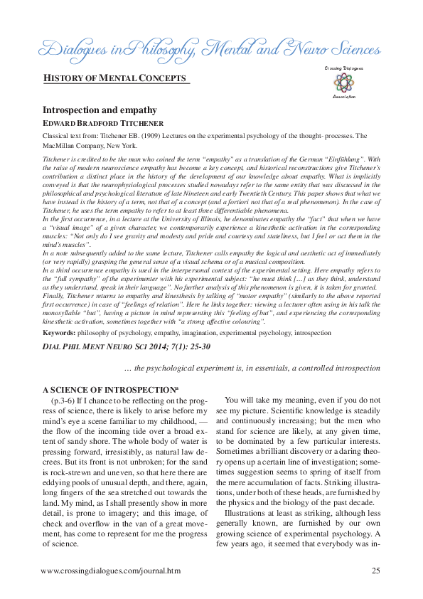 (PDF) Introspection and empathy - EDWARD BRADFORD TITCHENER