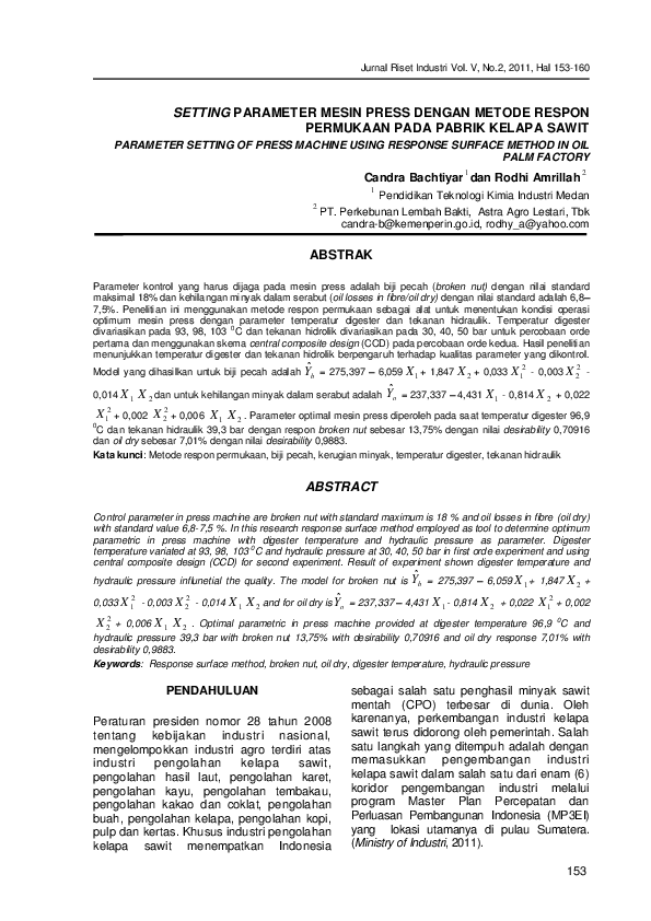 SETTING PARAMETER MESIN PRESS DENGAN METODE RESPON PERMUKAAN PADA ...