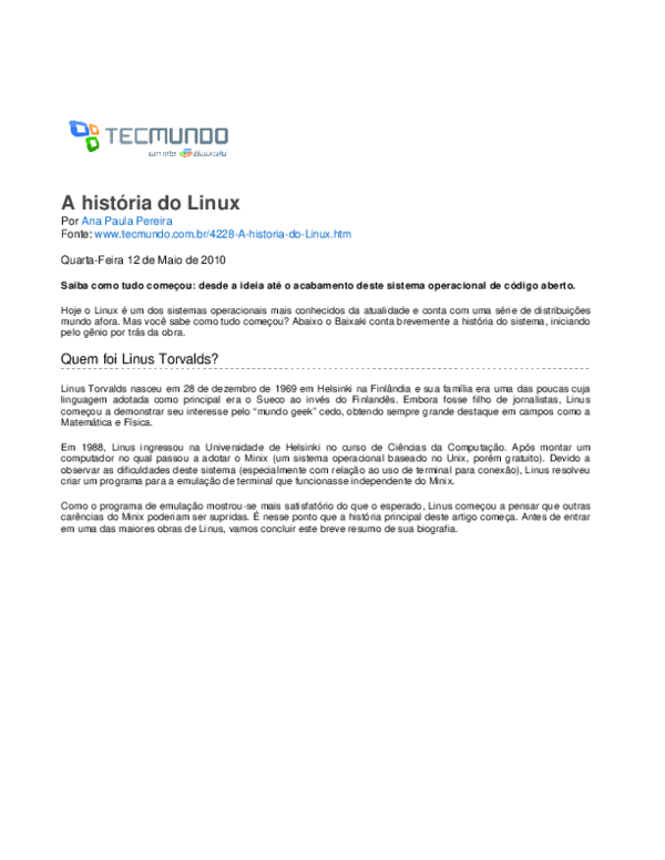 (PDF) História do Linux