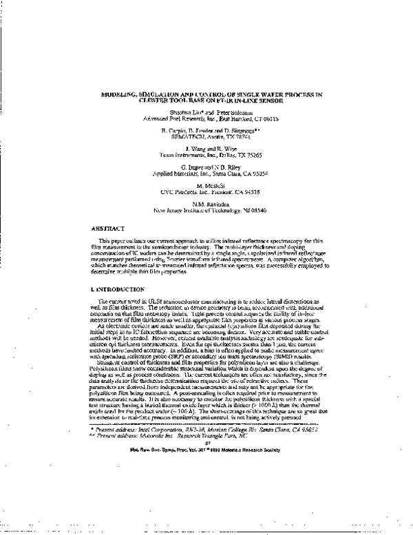 Pdf Modeling Simulation And Control Of Single Wafer Process In Cluster Tool Base On Fi Ir In