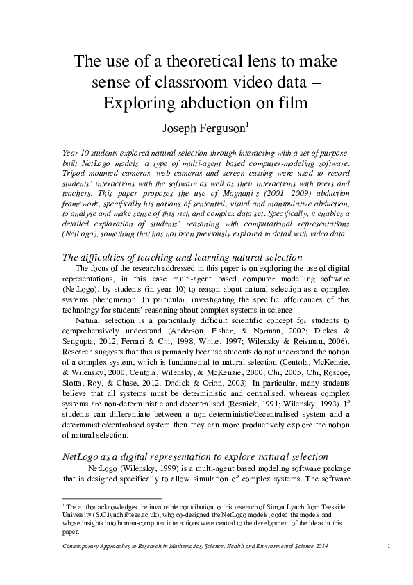 The use of a theoretical lens to make sense of classroom video data ...