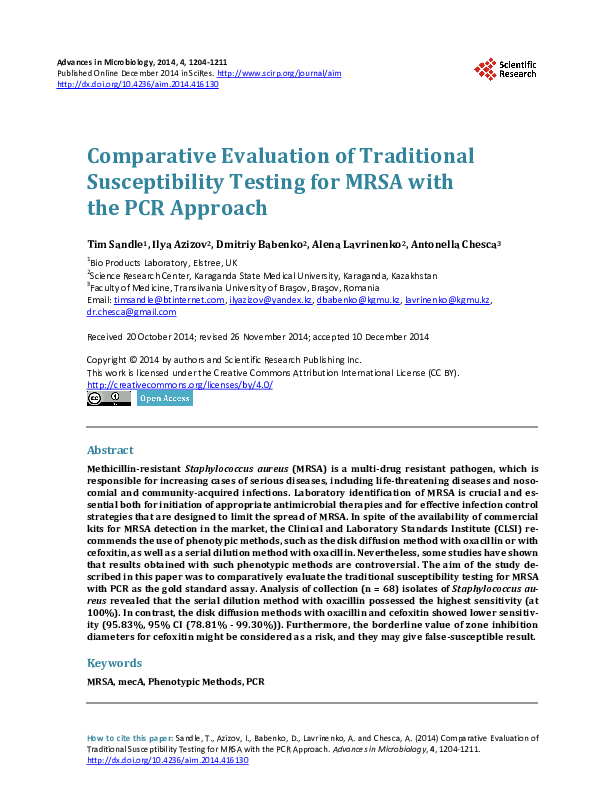 (PDF) Comparative Evaluation of Traditional Susceptibility Testing for ...