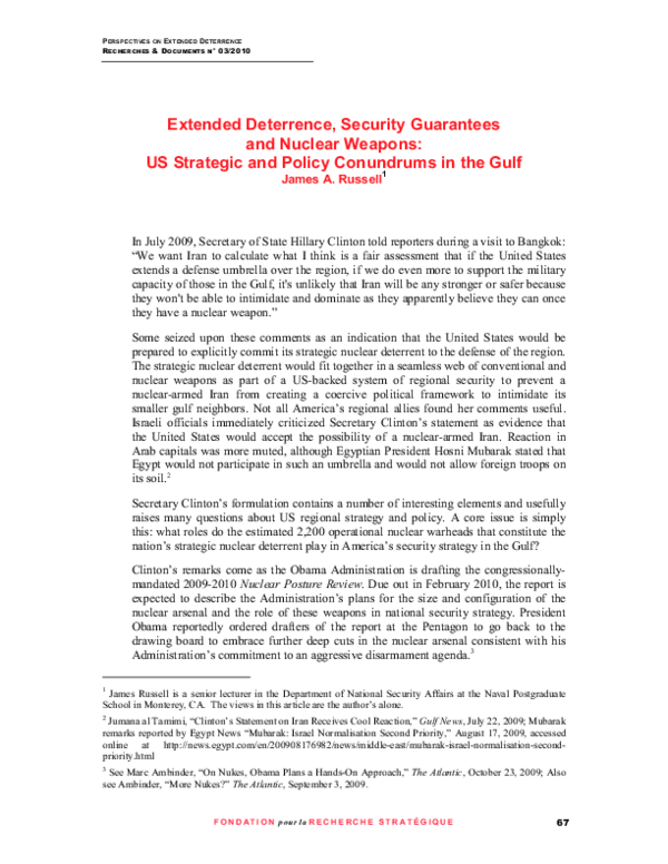 (PDF) Extended Deterrence, Security Guarantees and Nuclear Weapons: US ...