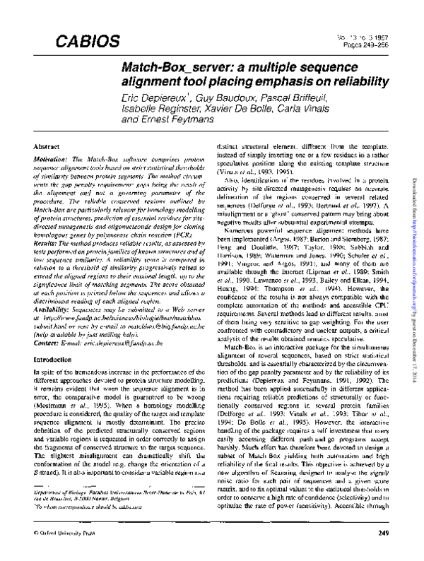 (PDF) MatchBox_server: a multiple sequence alignment tool placing emphasis on reliability