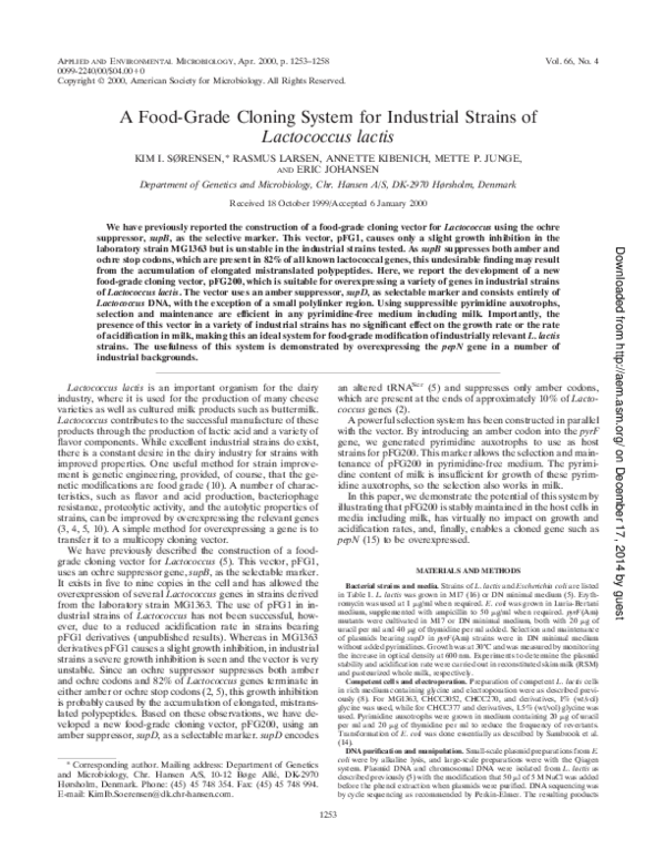 (PDF) A Food-Grade Cloning System for Industrial Strains of Lactococcus ...