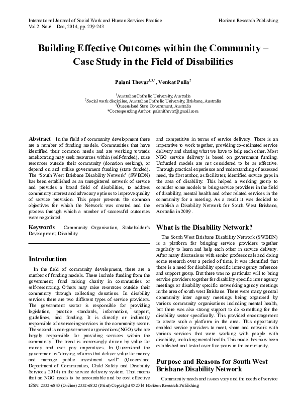 (PDF) Building Effective Outcomes within the Community – Case Study in ...