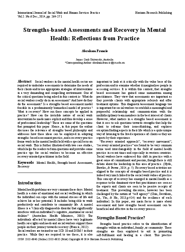 (PDF) Strengths-based Assessments and Recovery in Mental Health ...