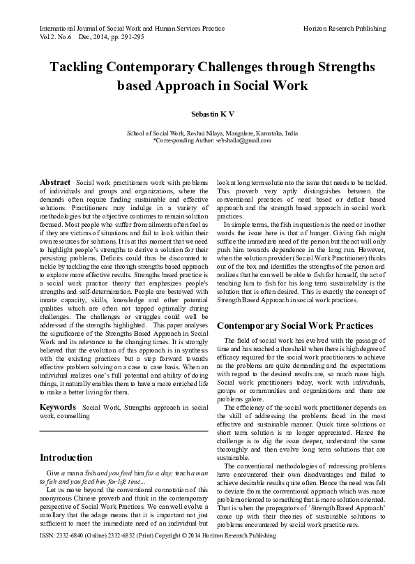 (PDF) Tackling Contemporary Challenges through Strengths based Approach ...