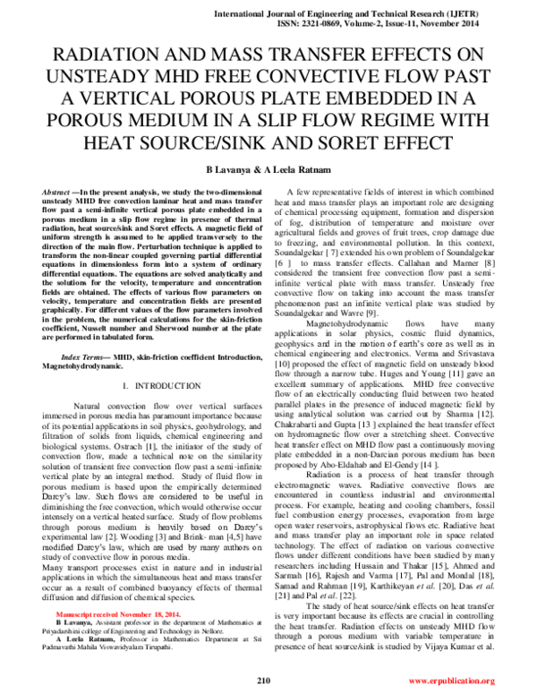 (PDF) RADIATION AND MASS TRANSFER EFFECTS ON UNSTEADY MHD FREE ...
