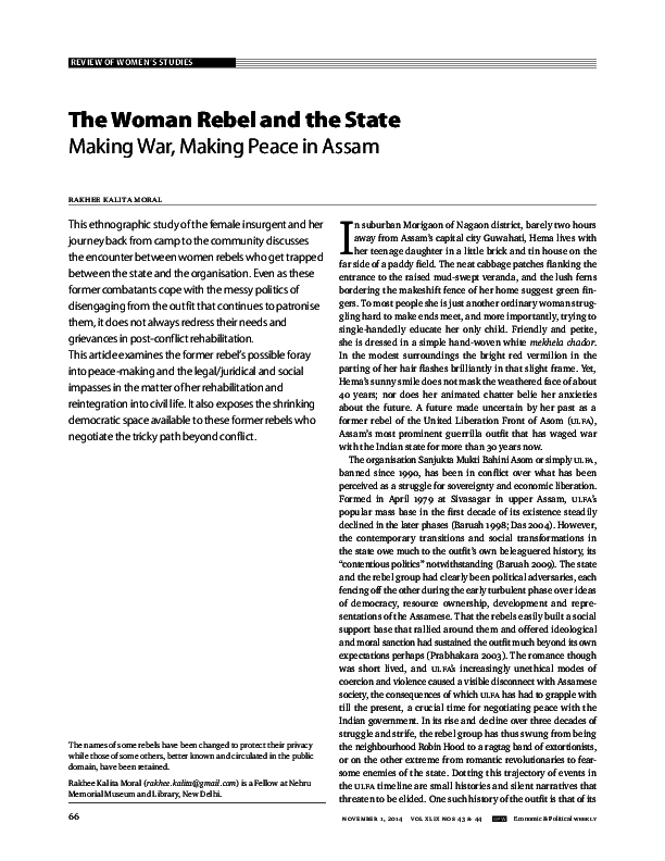 (PDF) The Woman Rebel and the State: Making War, Making Peace in Assam