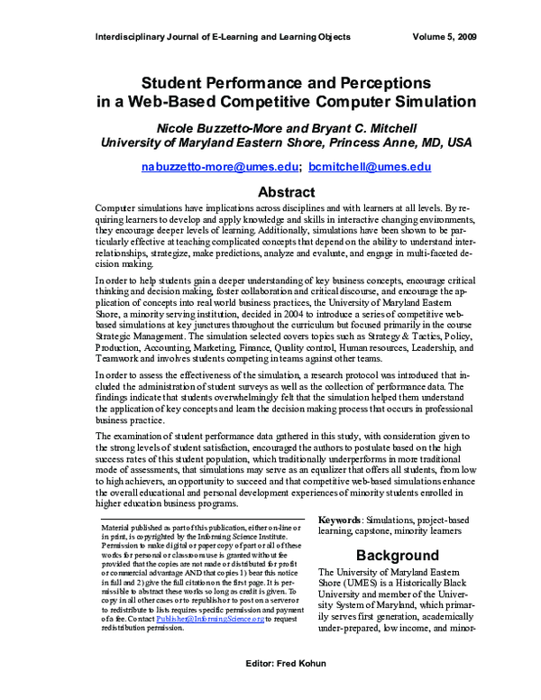(PDF) Student Performance and Perceptions in a Web-Based Competitive Computer Simulation