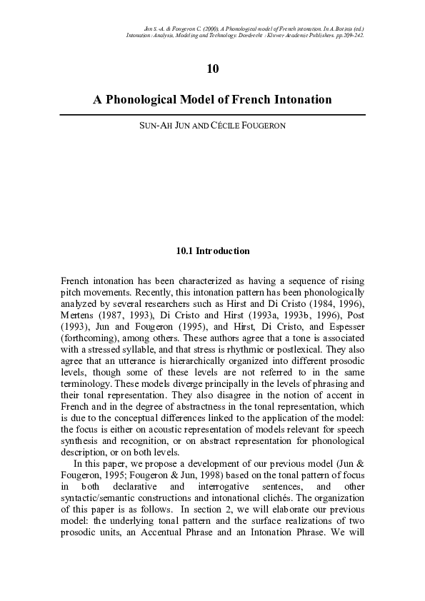 Pdf A Phonological Model Of French Intonation