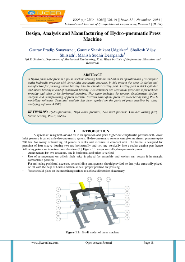 (PDF) Design, Analysis and Manufacturing of Hydro-pneumatic Press Machine