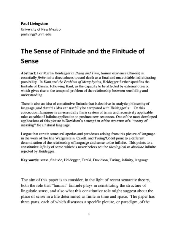 (PDF) The Sense of Finitude and the Finitude of Sense